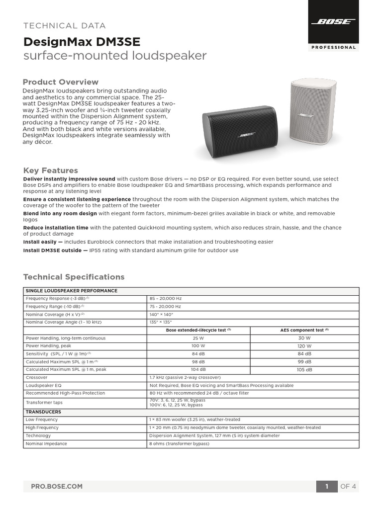 Bose Designmax Dm3se Datasheet | PDF | Loudspeaker | Equalization (Audio)