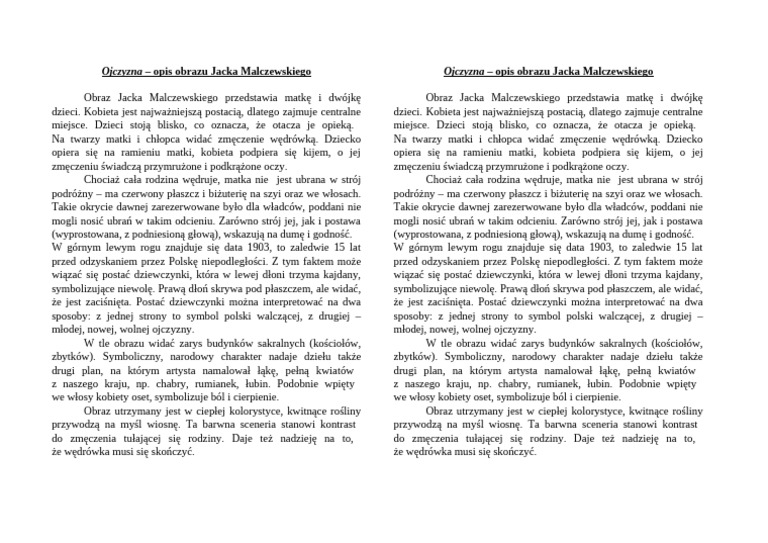 Ojczyzna Malczewskiego - Opis Obrazu | PDF