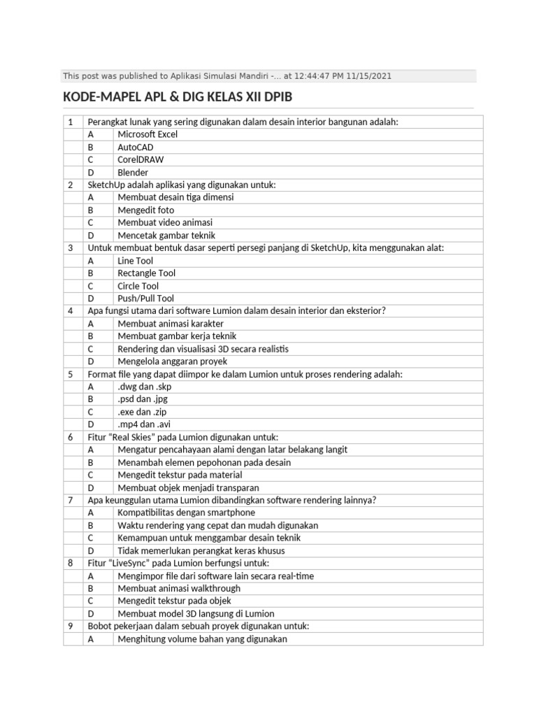 Soal Apl Kelas Xii Dpib | PDF