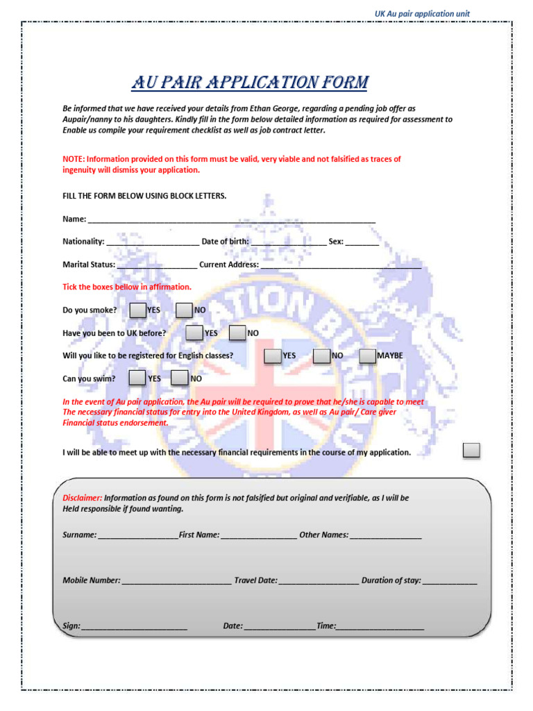 Au Pair Application Form_1 | PDF