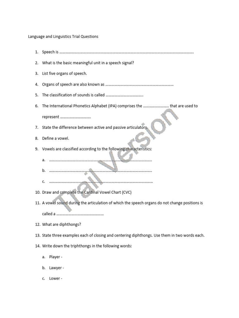 Language and Linguistics - Sample Questions - Sharether.com | PDF ...