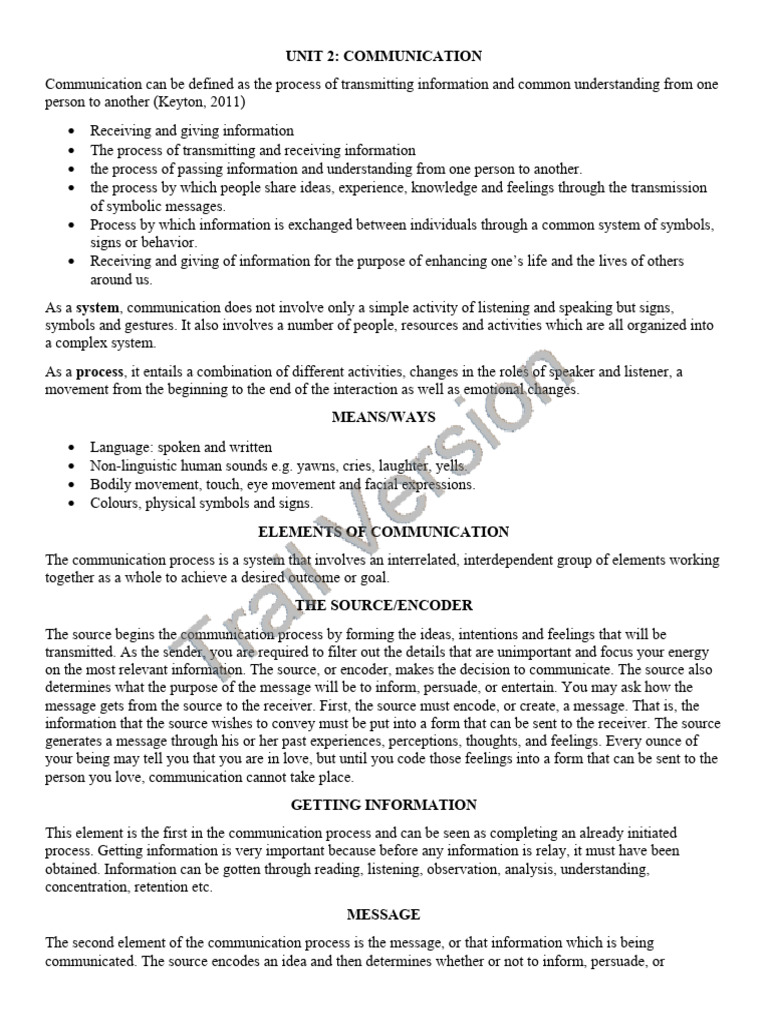 Language and Linguistics - Unit 2 - Communication | PDF | Communication | Information