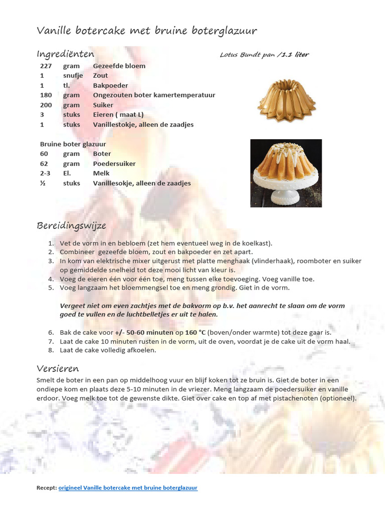 NW Lotus bundt pan 1.1 liter - Vanille botercake met bruine ...