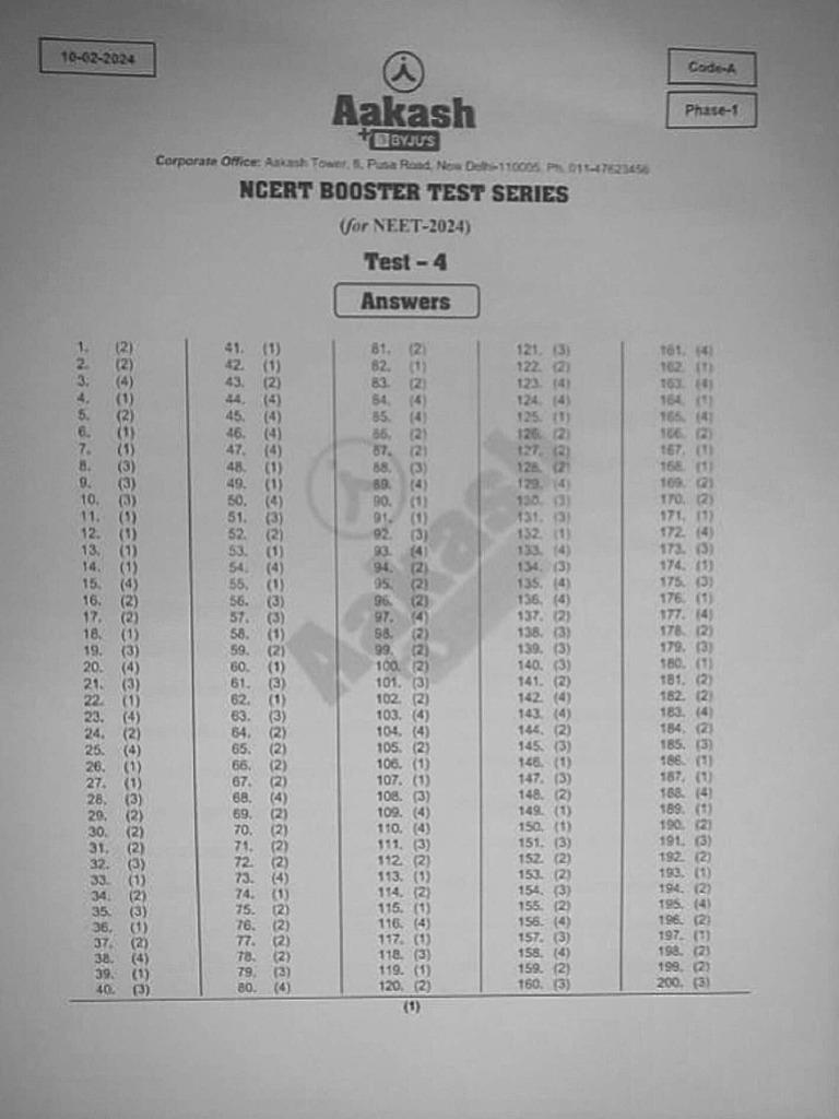 Pre AIATS 04 (1) Answer Key | PDF