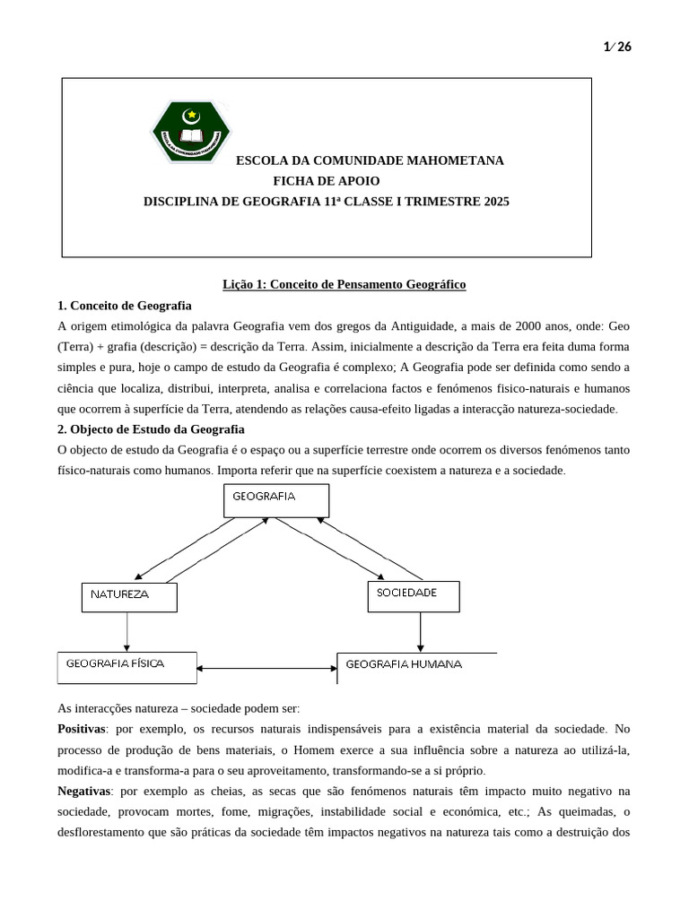 Ficha de Geo 11a Classe | PDF | Geografia | Método científico