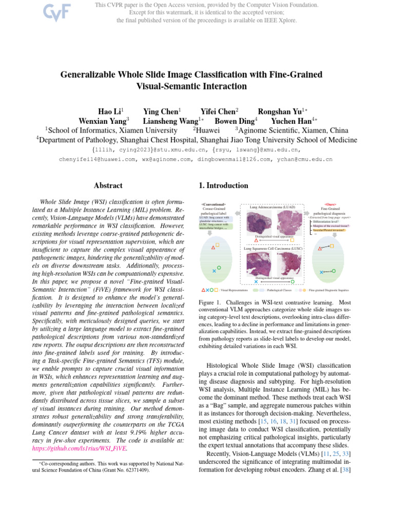 Li Generalizable Whole Slide Image Classification With Fine-Grained Visual-Semantic Interaction ...