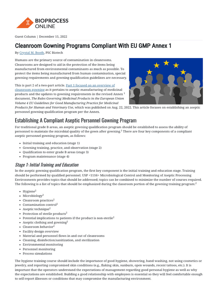 Cleanroom Gowning Qualification Guidelines in EU GMP Annex 1 | PDF ...