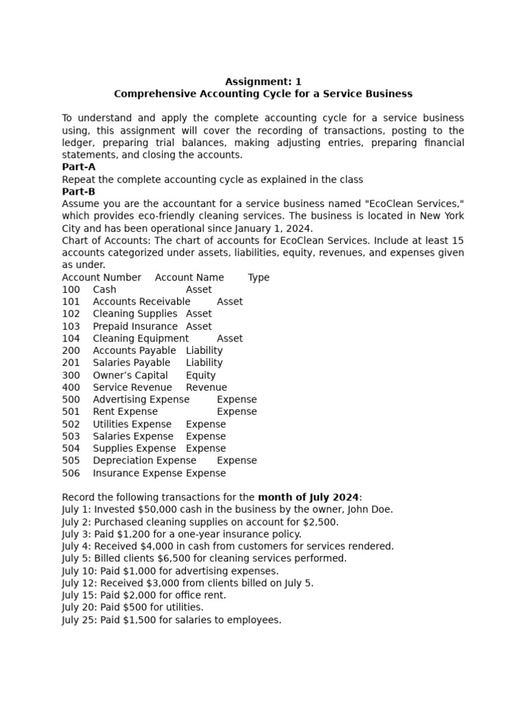 Accounting Cycle for EcoClean Services | PDF | Expense | Revenue