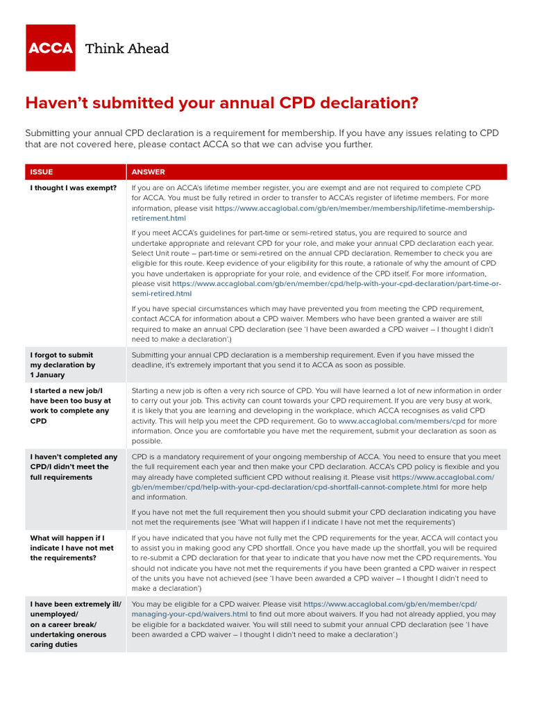 ACCA Not Submitted Declaration | PDF