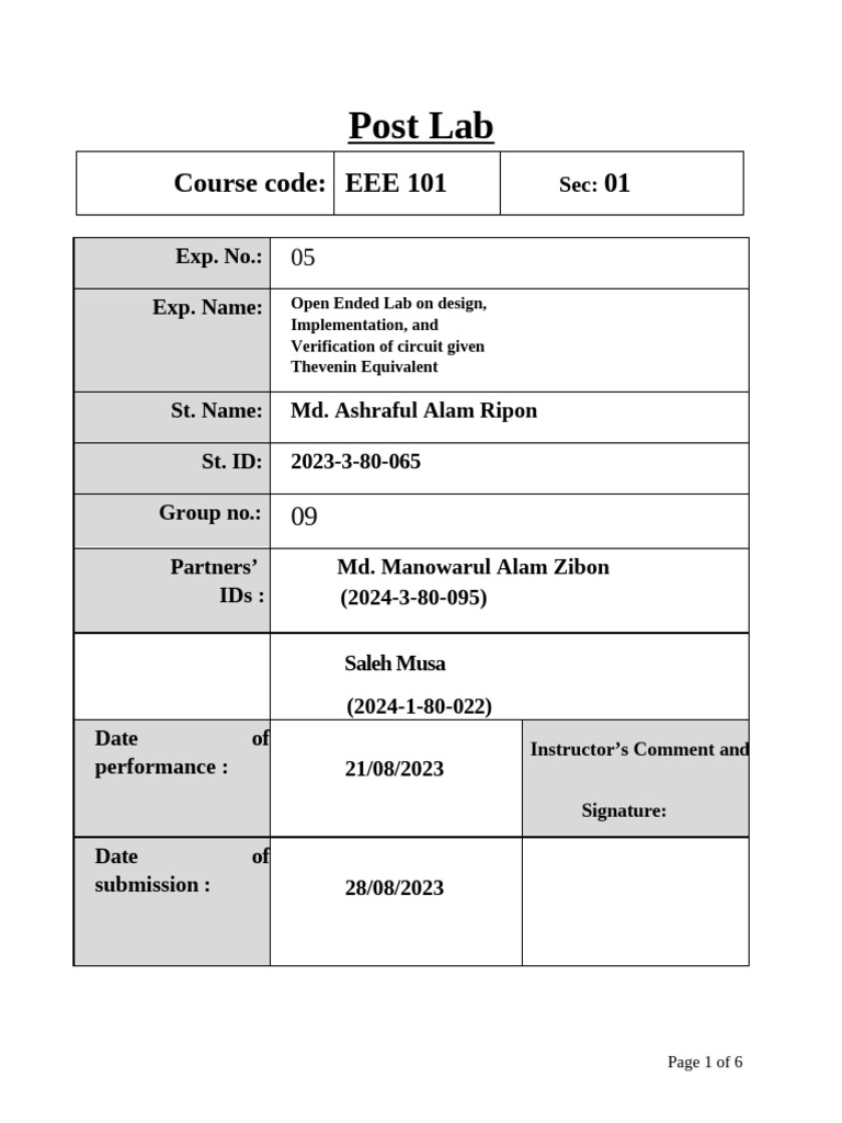 EEE 101 - 20open Ended - 20lab 5 | PDF | Electrical Network | Manufactured Goods
