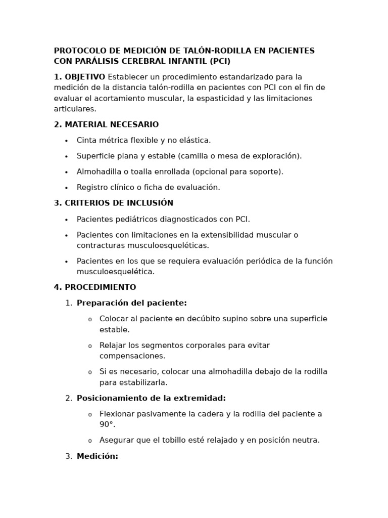 Protocolo de Medición Talón-Rodilla PCI | PDF | Rodilla | Medición