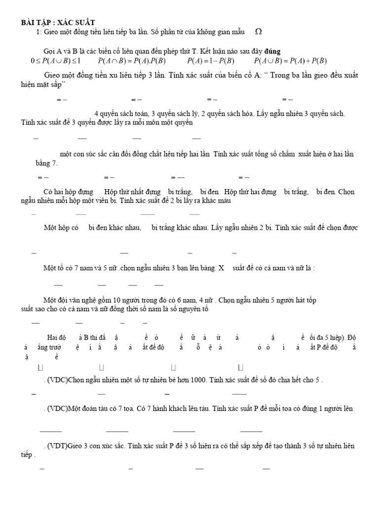 Bai Tap Trac Nghiem Xac Suat 1 | PDF