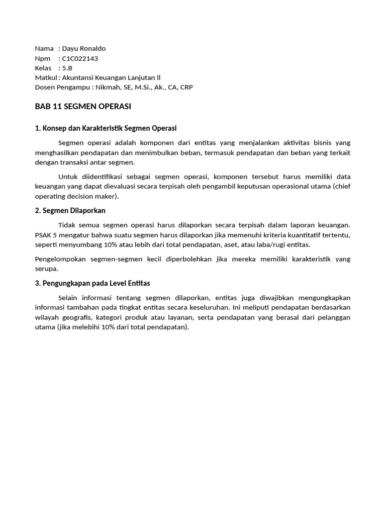 Kriteria Segmen Operasi dalam Akuntansi | PDF