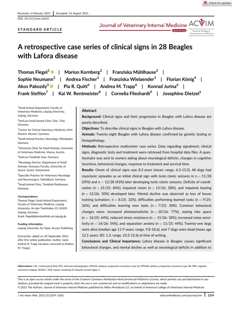 Veterinary Internal Medicne - 2021 - Flegel - A Retrospective Case ...