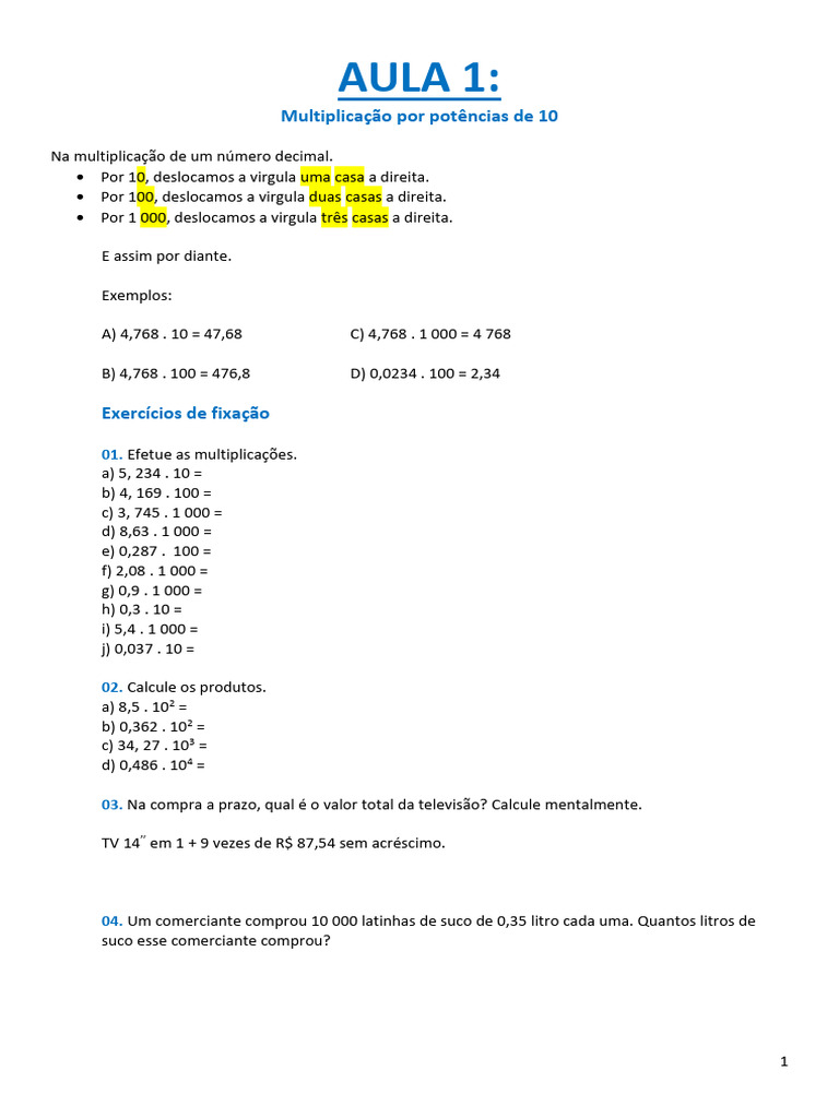 Apostila Separada em Aulas Mat | PDF | Juros | Decimal