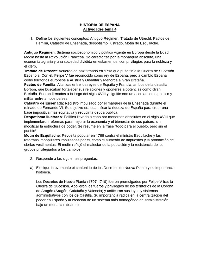Actividades Tema 4 Historia de España | PDF | Imperio español | España