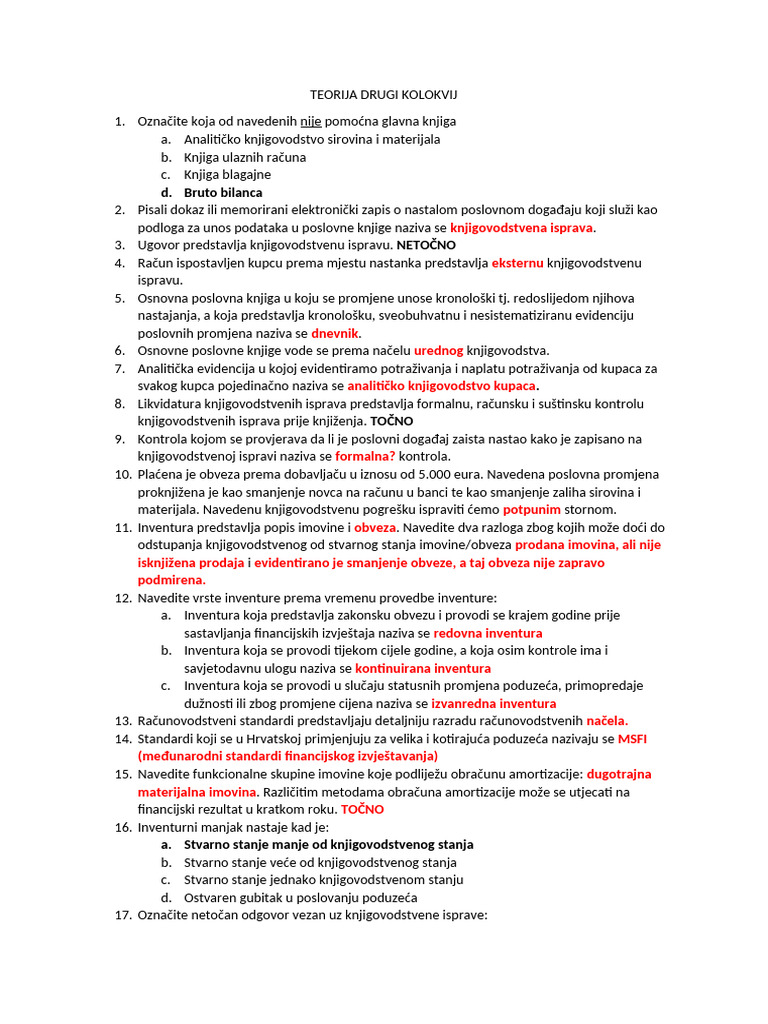 Odgovori Teorija Drugi Kolokvij | PDF