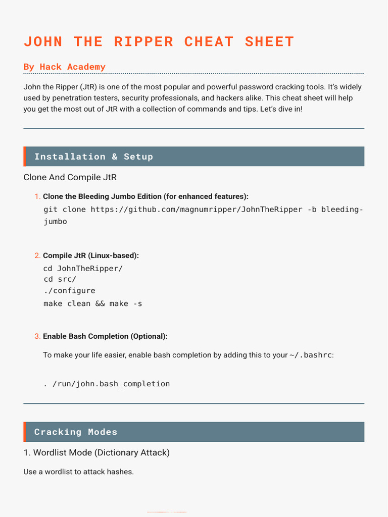John the Ripper Cheat Sheet Guide | PDF | Password | Secure Communication