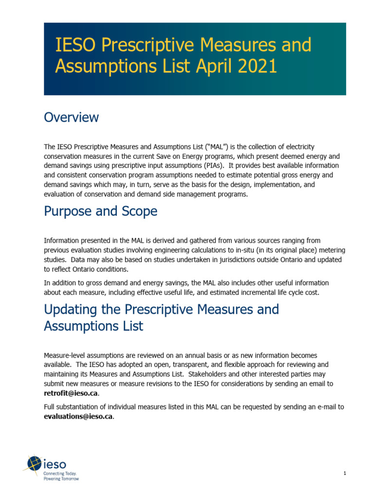 IESO-Prescriptive-Measures-Assumptions-List-v3-April-2021 | PDF ...