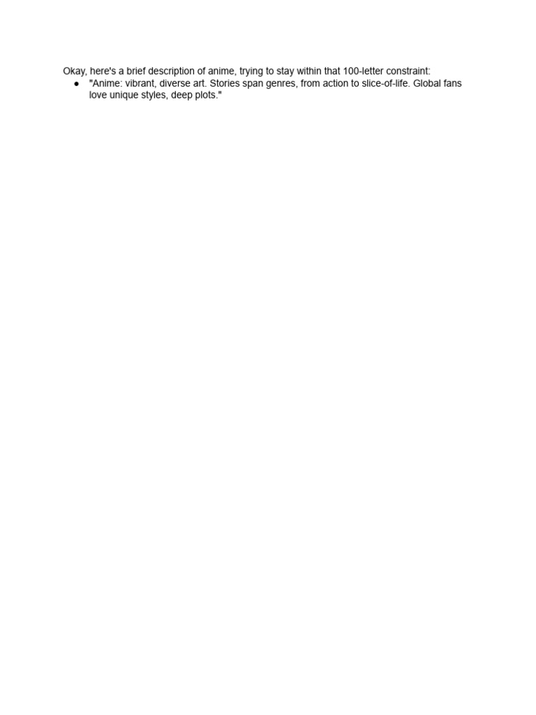 Create Things About Anime in 100 Letters | PDF