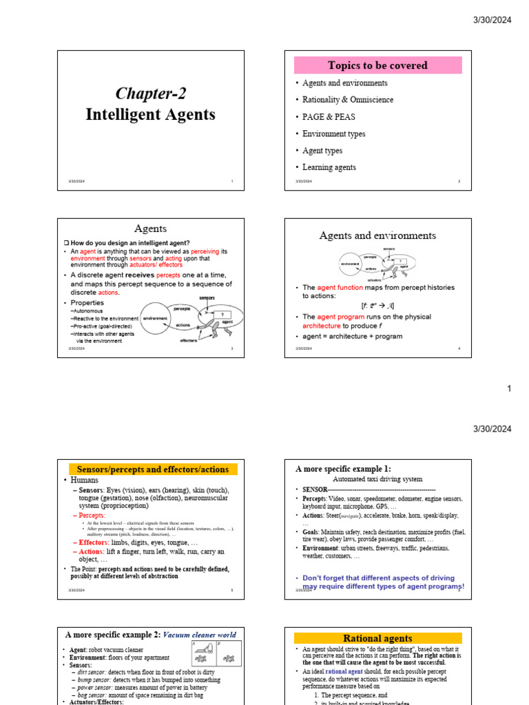 Chapter 2 Intelligent Agent | PDF | Perception | Rationality