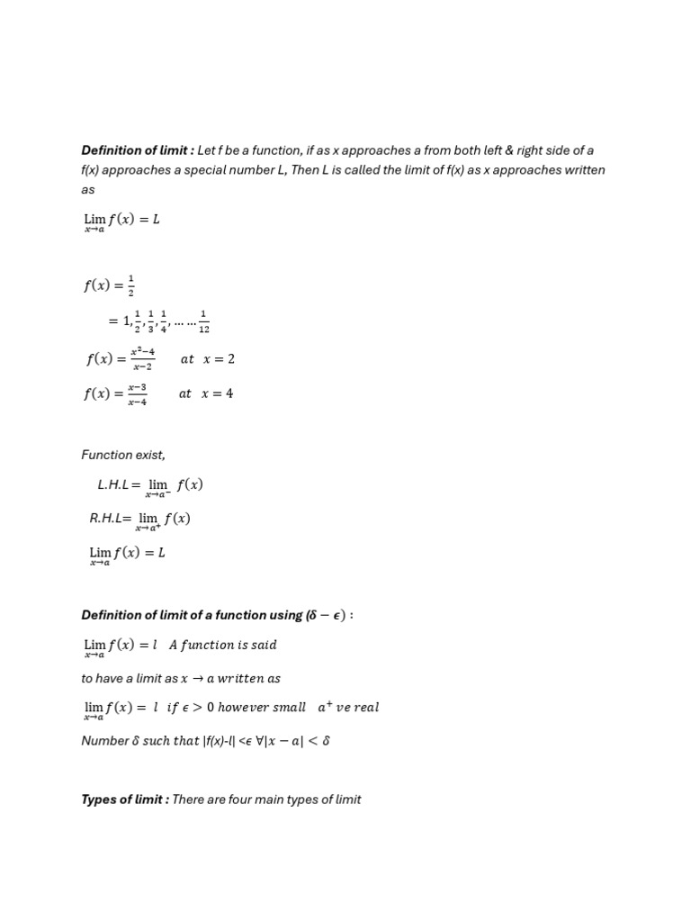 Definition and Types of Limits | PDF | Mathematical Analysis ...