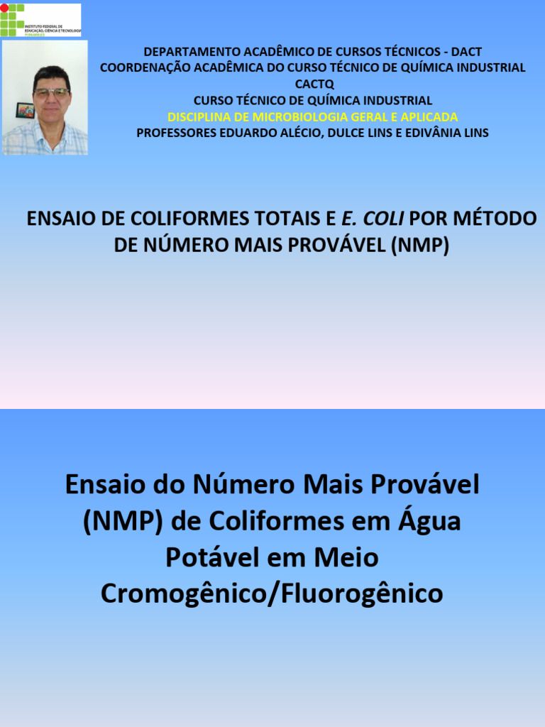 Ensaio de Coliformes Totais e E. Coli Por Método de Número Mais ...