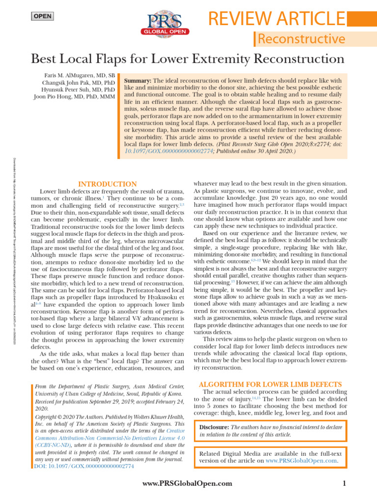 Best Local Flaps For Lower Extremity Reconstructio | PDF | Human Leg | Vein