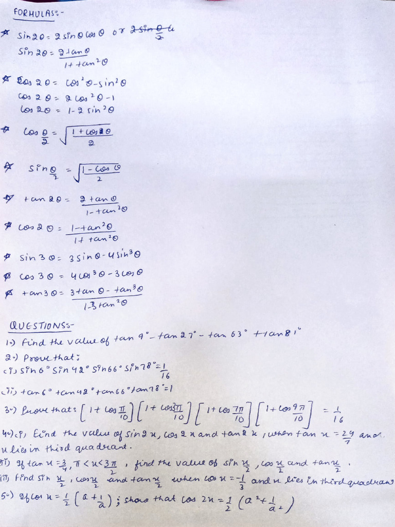 Multiple Angle Questions | PDF