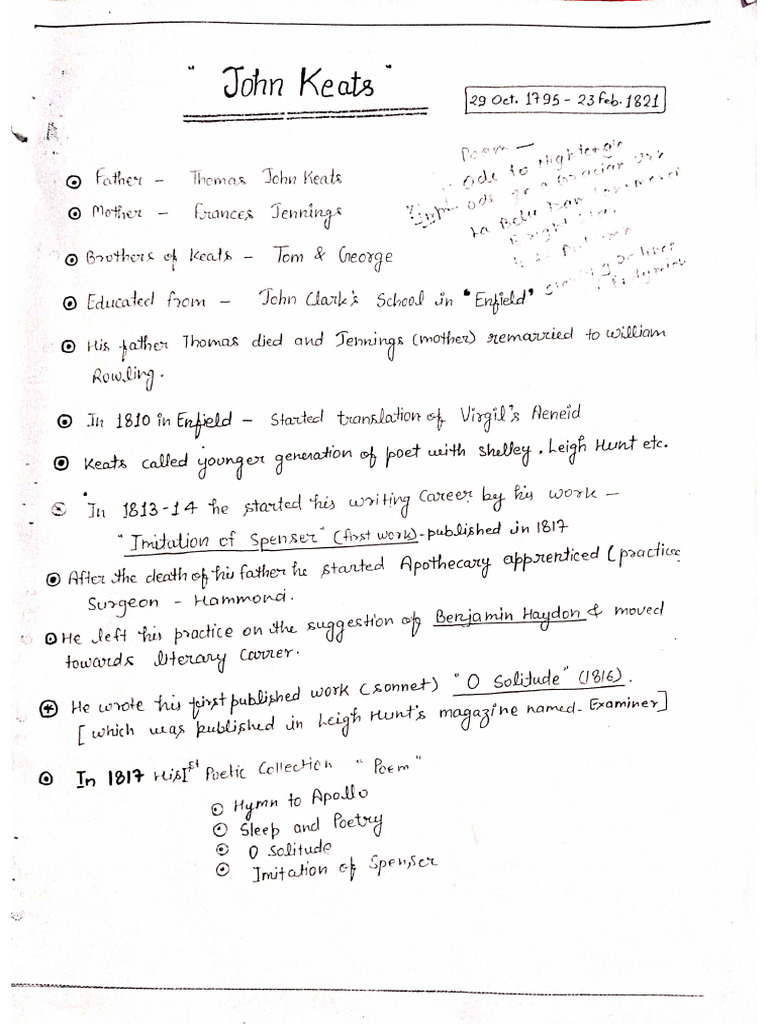 British Writers - John Keats and Thomas Harrdy | PDF