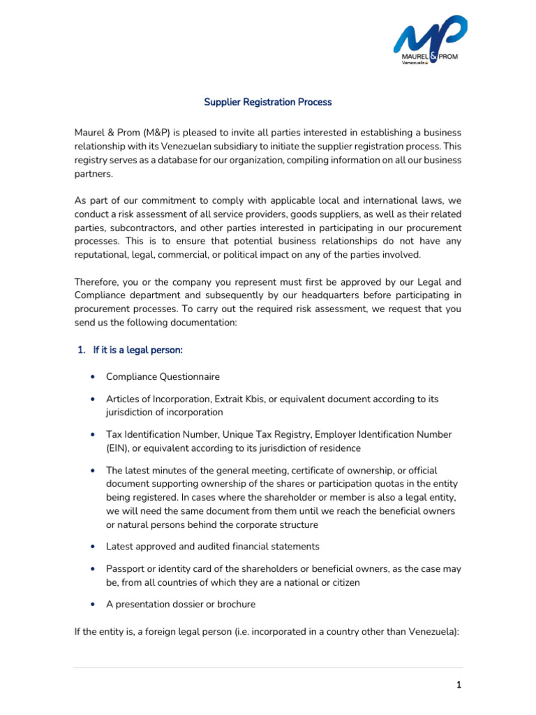 Supplier Registration Guide for M&P | PDF | Identity Document | Business