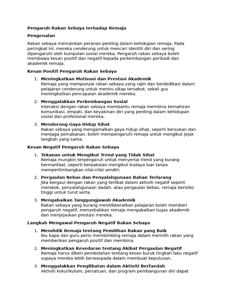 Pengaruh Rakan Sebaya terhadap Remaja | PDF