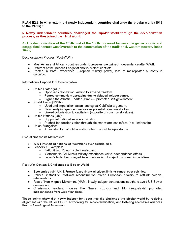PLAN H2, Bullet Points | PDF | Non Aligned Movement | Cold War