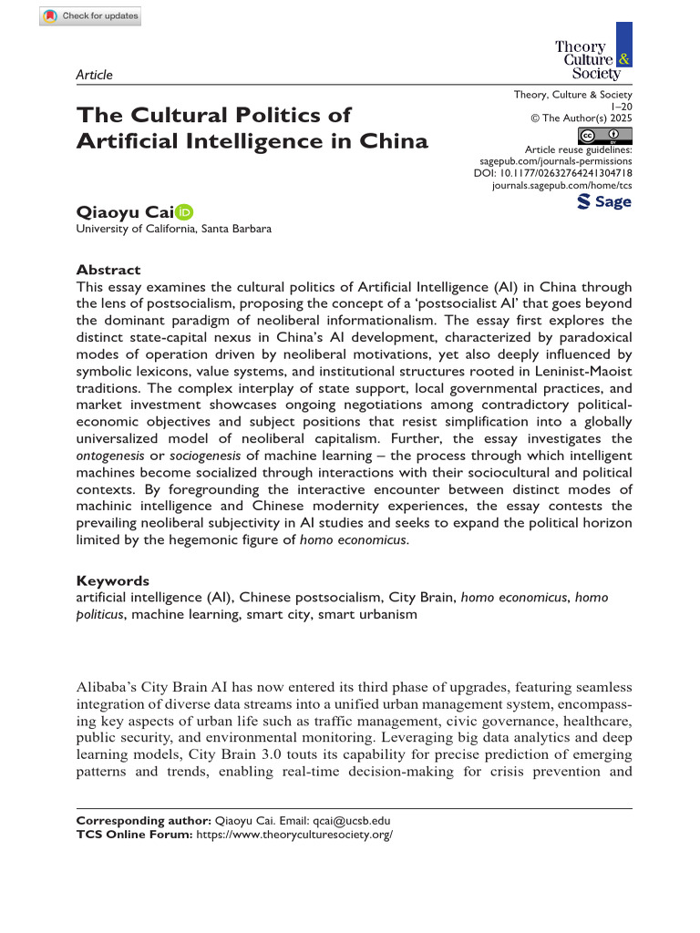 The Cultural Politics of Artificial Intelligence in China | PDF ...