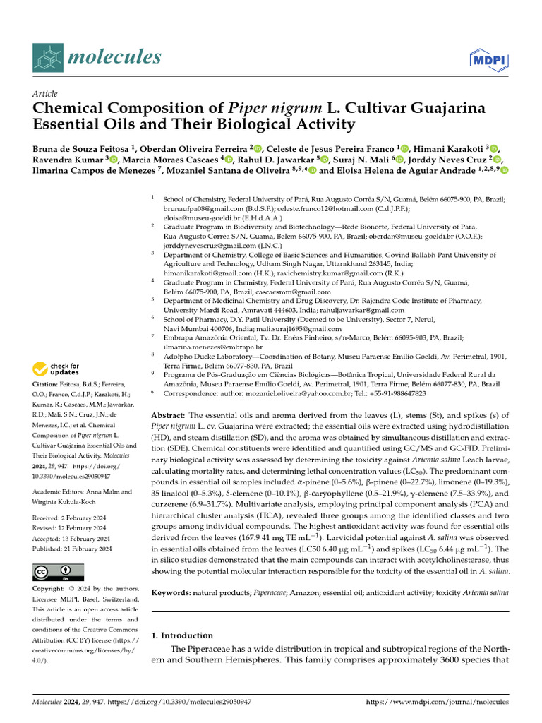 molecules-29-00947 | PDF | Principal Component Analysis | Black Pepper