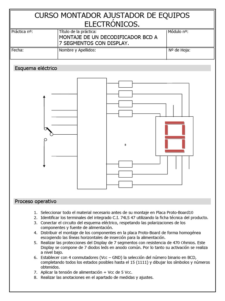 Practica Decodificador BCD A 7 Segmentos | PDF | Corriente continua | Electrónica