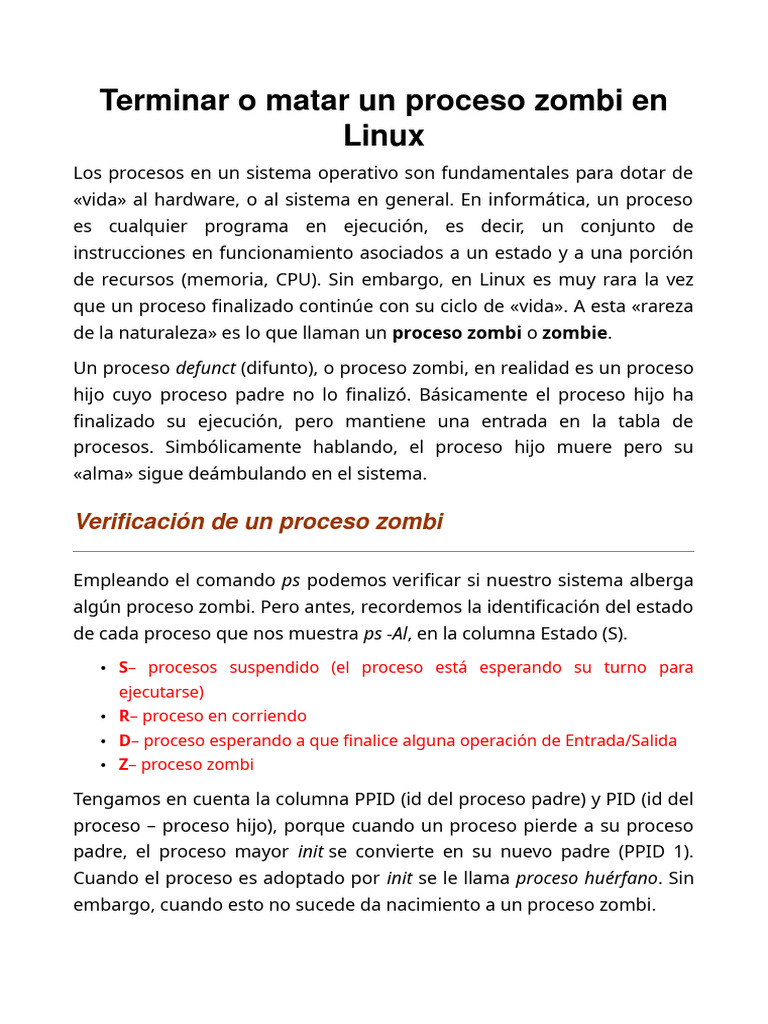 Proceso Zombi en Linux | PDF | Proceso (Computación) | Programa de computadora