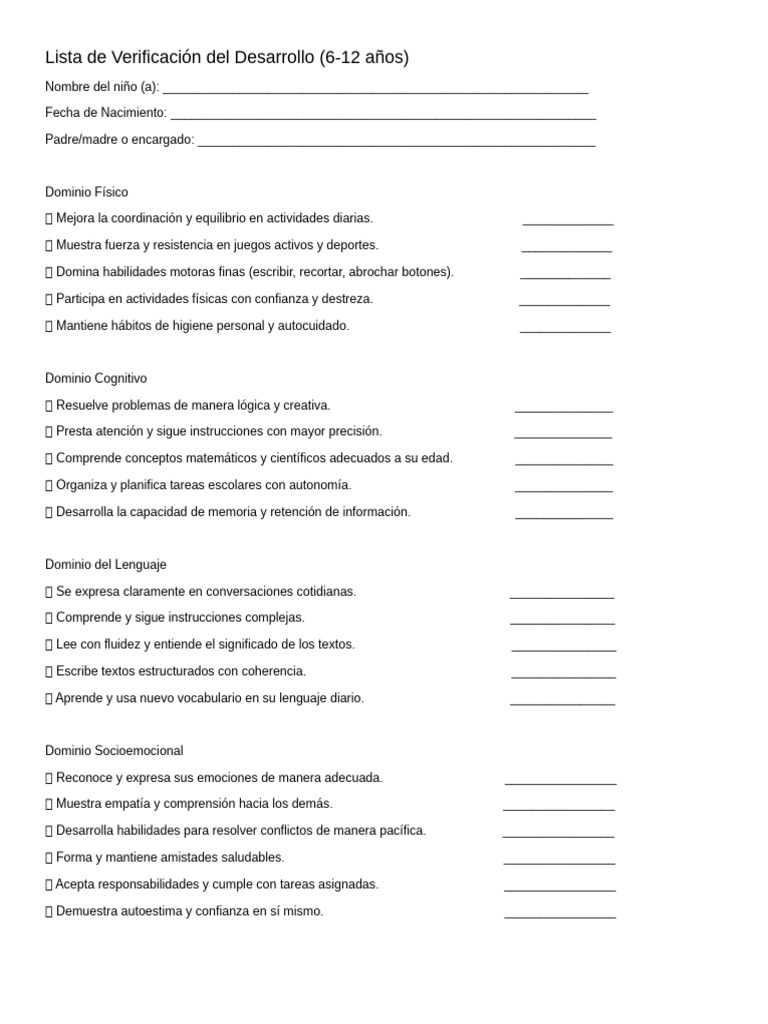 Lista de Verificación del Desarrollo Infantil | PDF