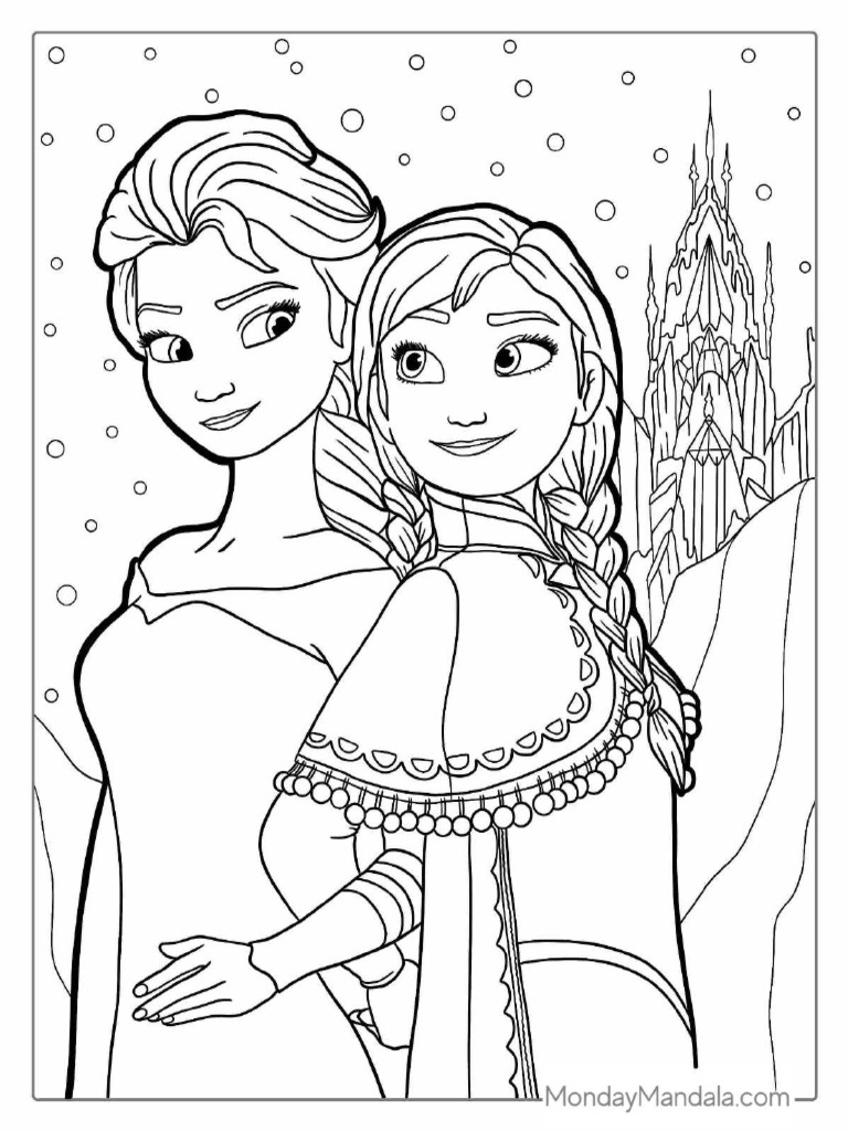 Elsa and Anna With Castle Coloring Sheet | PDF