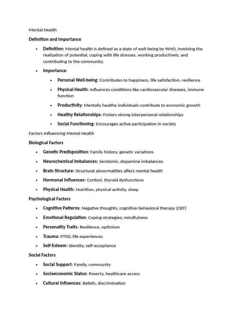 Understanding Mental Health and Disorders | PDF | Mental Health ...