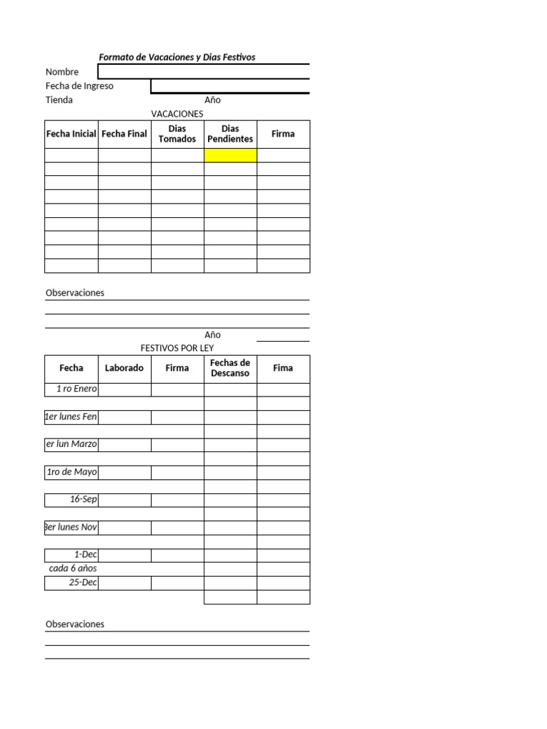 Formato Vaciones 2024 Act | PDF