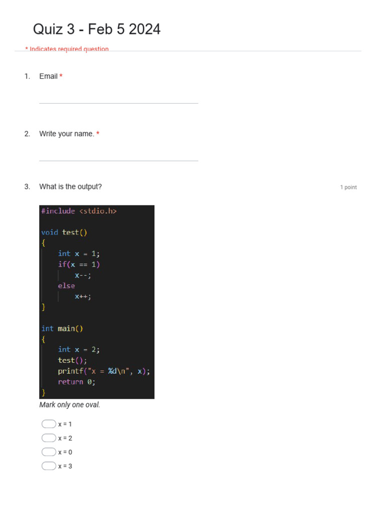 Quiz 3 - Feb 5 2024 - Google Forms | PDF