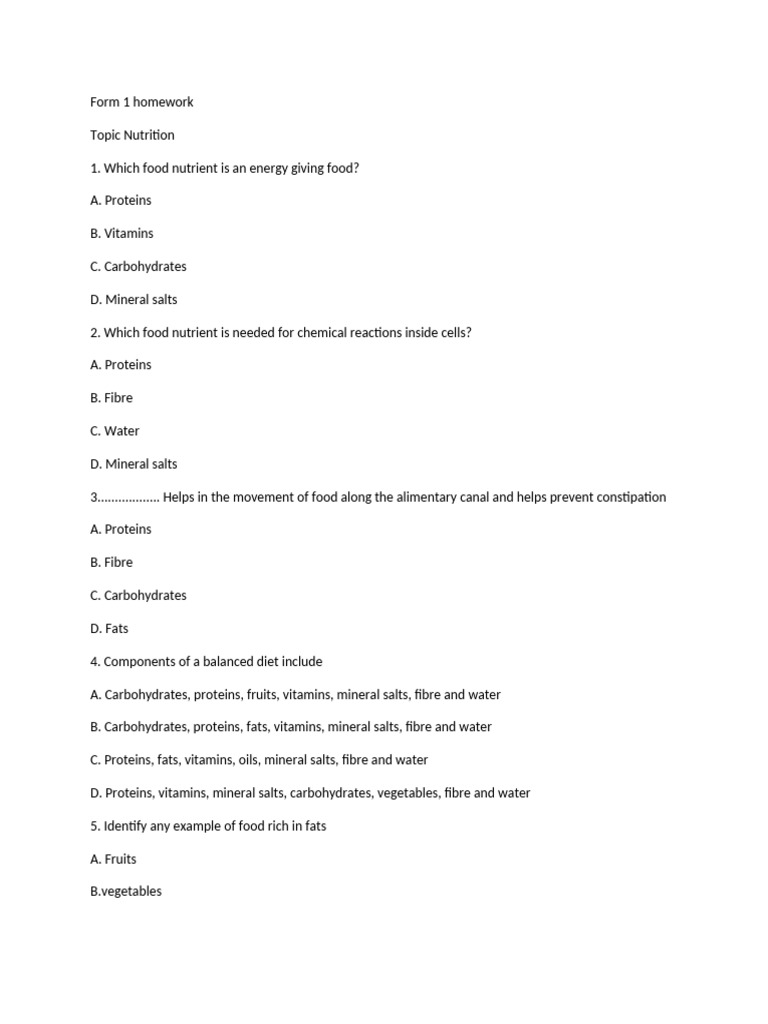 Nutrition Basics Homework Guide | PDF