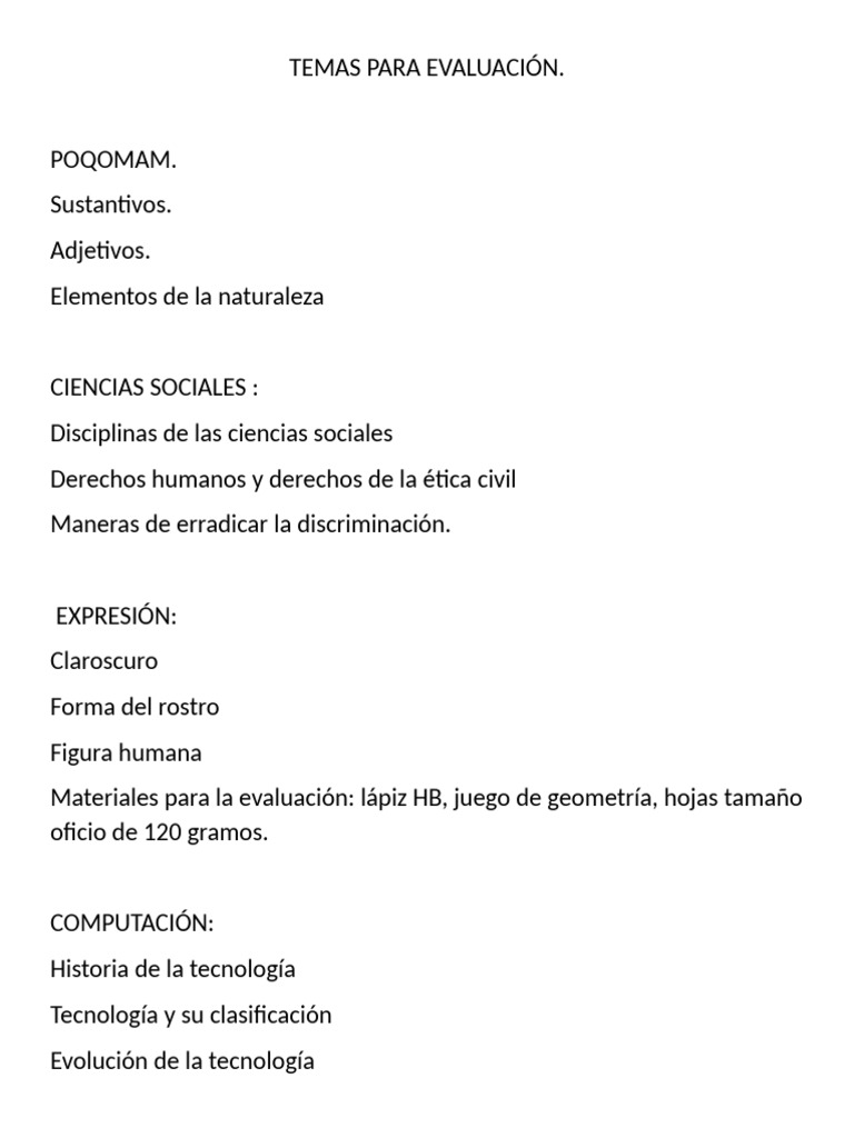Temas para Evaluación Primer Bloque 3ro. Baco 2025 | PDF