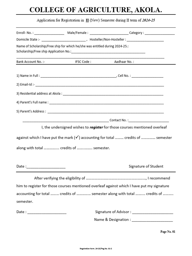 2nd SemRegistration Form P-1-2 2024-25 | PDF