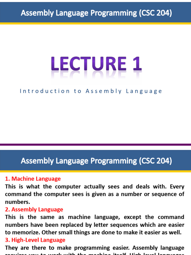 CSC 204 Lecture - Part of All | PDF | Central Processing Unit | Assembly Language