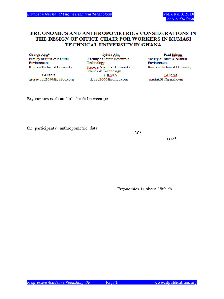 Full Paper Ergonomics And Anthropometrics Considerations In The Design Of Office Chair For