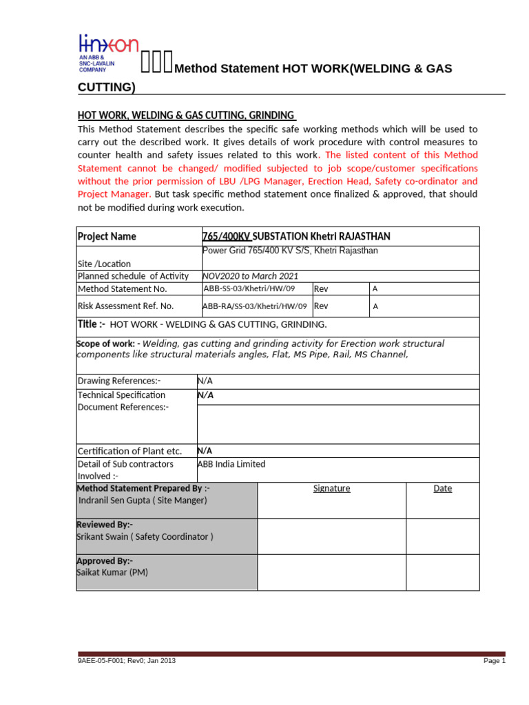 MS Hot Work SS-03 Khetri Site | PDF | Welding | Construction