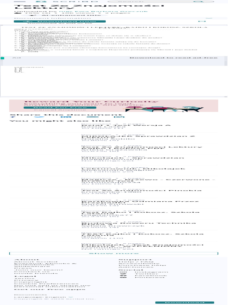 Test Ze Znajomości Lektury PDF | PDF