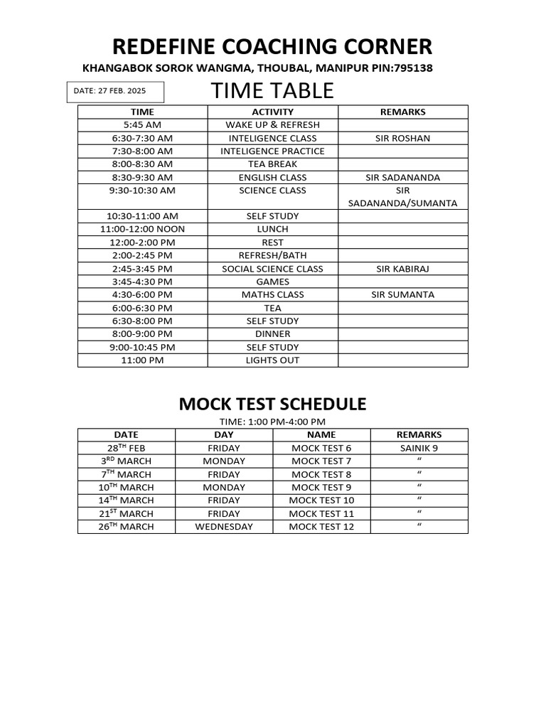 Time Table | PDF